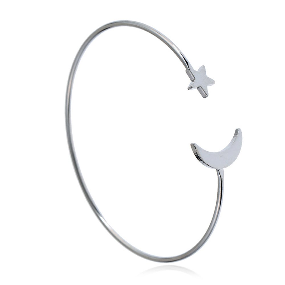 YINLI 2 Pack Women Simple Cuff Bracelet Bangle Adjustable Bracelets (Star and Moon)