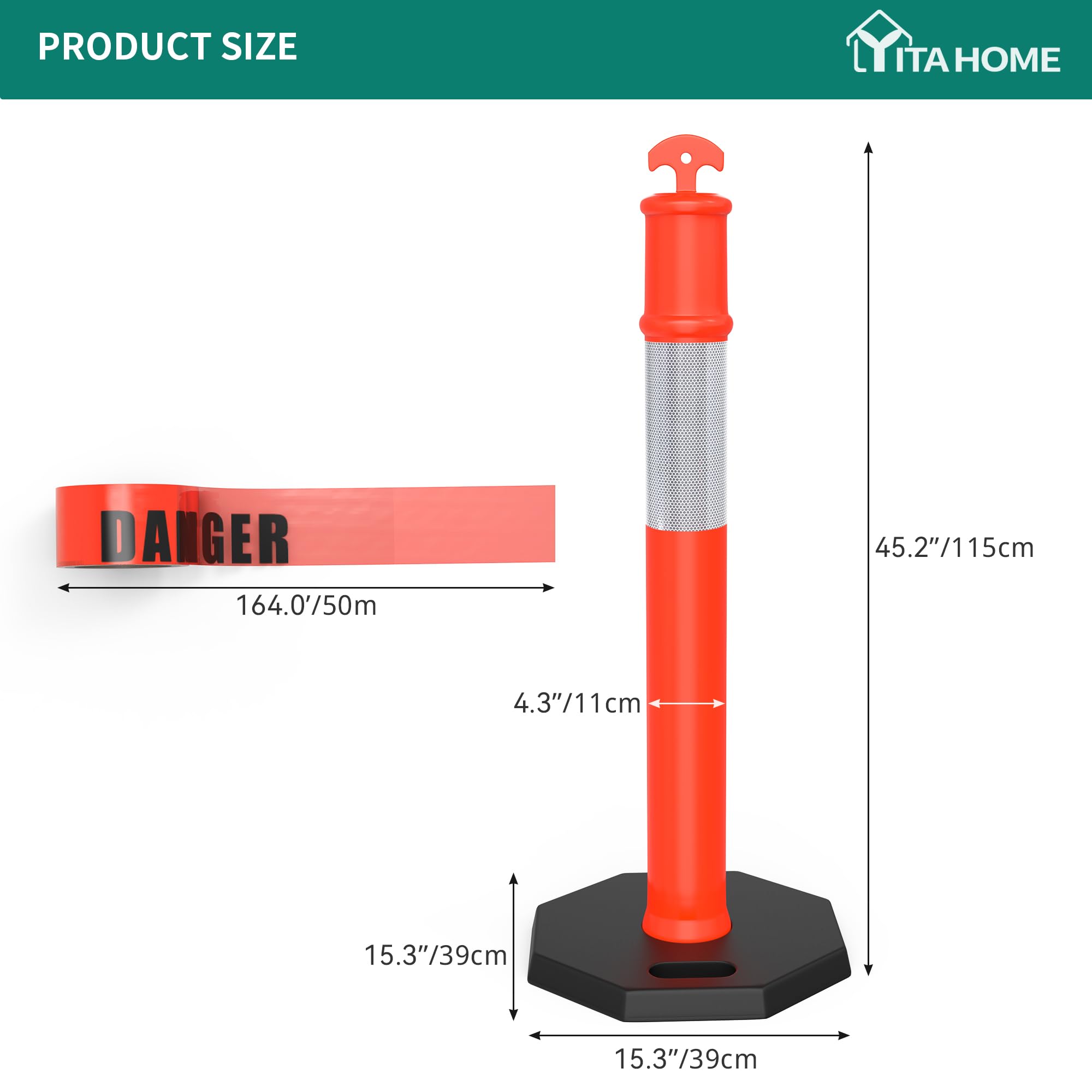 YITAHOME 45 inch Delineator Post with Base, 6 PACK Traffic Delineator Posts