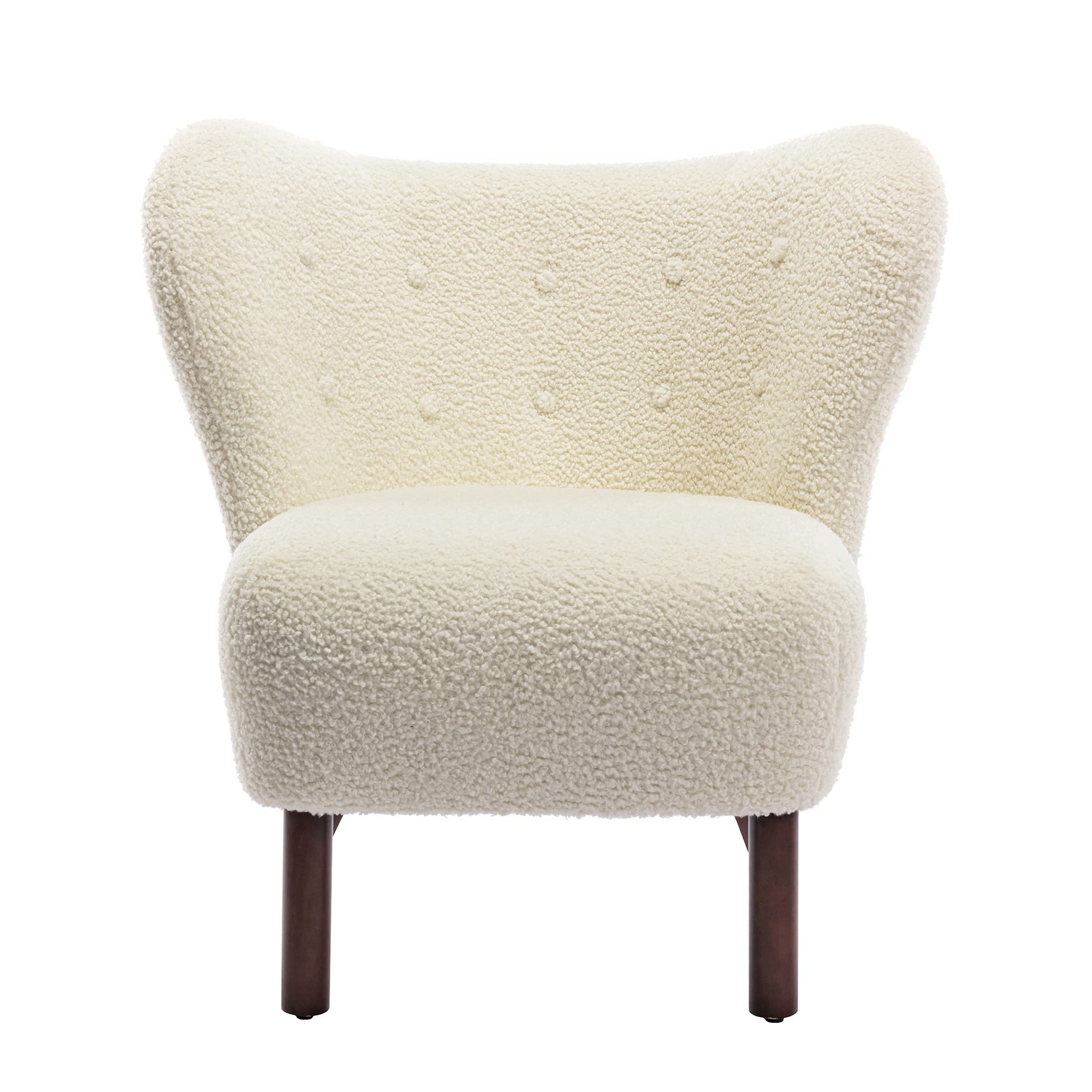 ViolaDresses Modern Accent Chair Lambskin Sherpa Wingback Tufted Side Chair with Solid Wood Legs for Living Room Bedroom,Cream