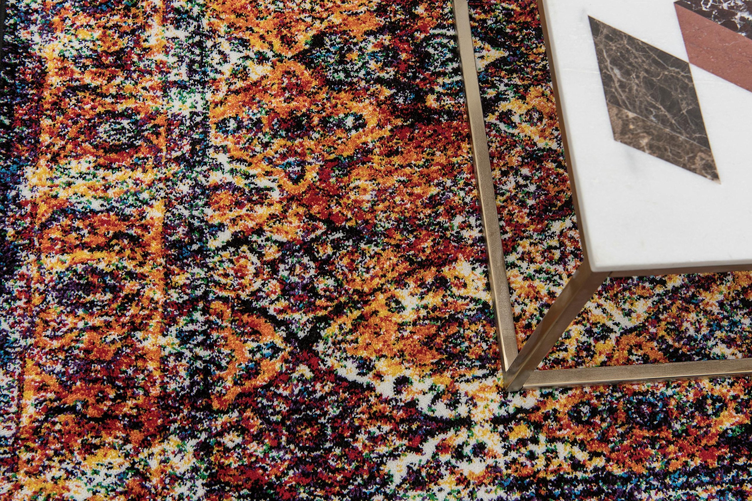 Unique Loom Rosso Collection Vintage, Traditional, Bohemian, Geometric, Border, Distressed, Southwestern Area Rug, 8 ft x 10 ft, Orange/Black