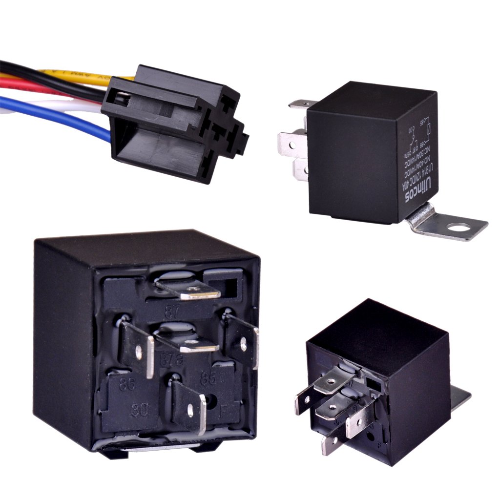 Ulincos Auto Relay U1914 with 14AWG Wire Harness, 12V DC 30/40A SPDT 5-Pin (Pack of 2)
