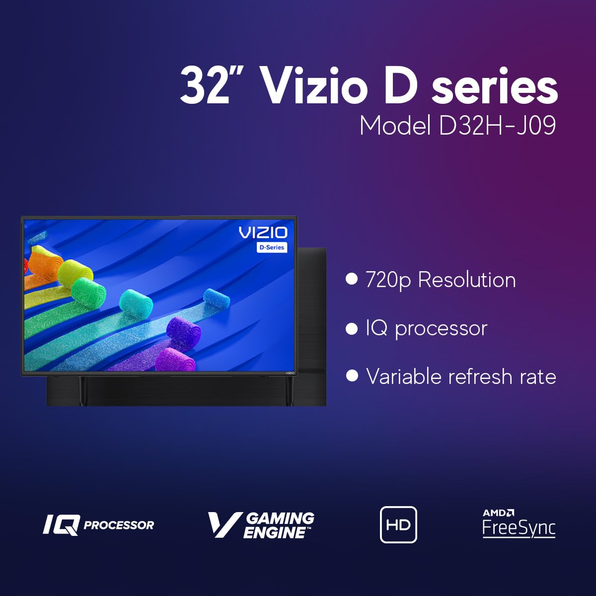 VIZIO 32" D-Series Class HD Smart LED TV IQ Processor, V-Gaming Engine, Apple AirPlay and Chromecast Built-in + Free Wall Mount (No Stands), D32H-J09 (Renewed)
