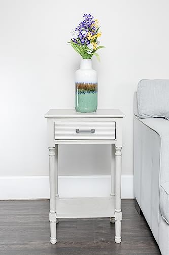 Winter Stone Finished Wooded End Table with Drawer and Storage Shelf, Easy No-Tool Assembly, Black Metal Handle, Smooth Wood Glides for Effortless Use. End Table Nightstand