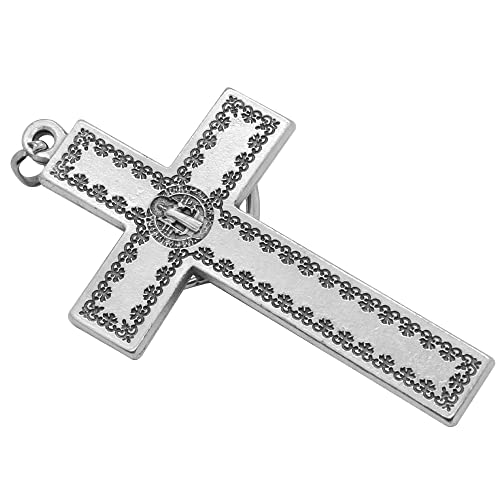 Unique St. Benedict Crucifix with Silver-Tone Base and Colored Enamel | Patron Saint of Students and Europe | Great Catholic Gift for First Holy Communion and Confirmation