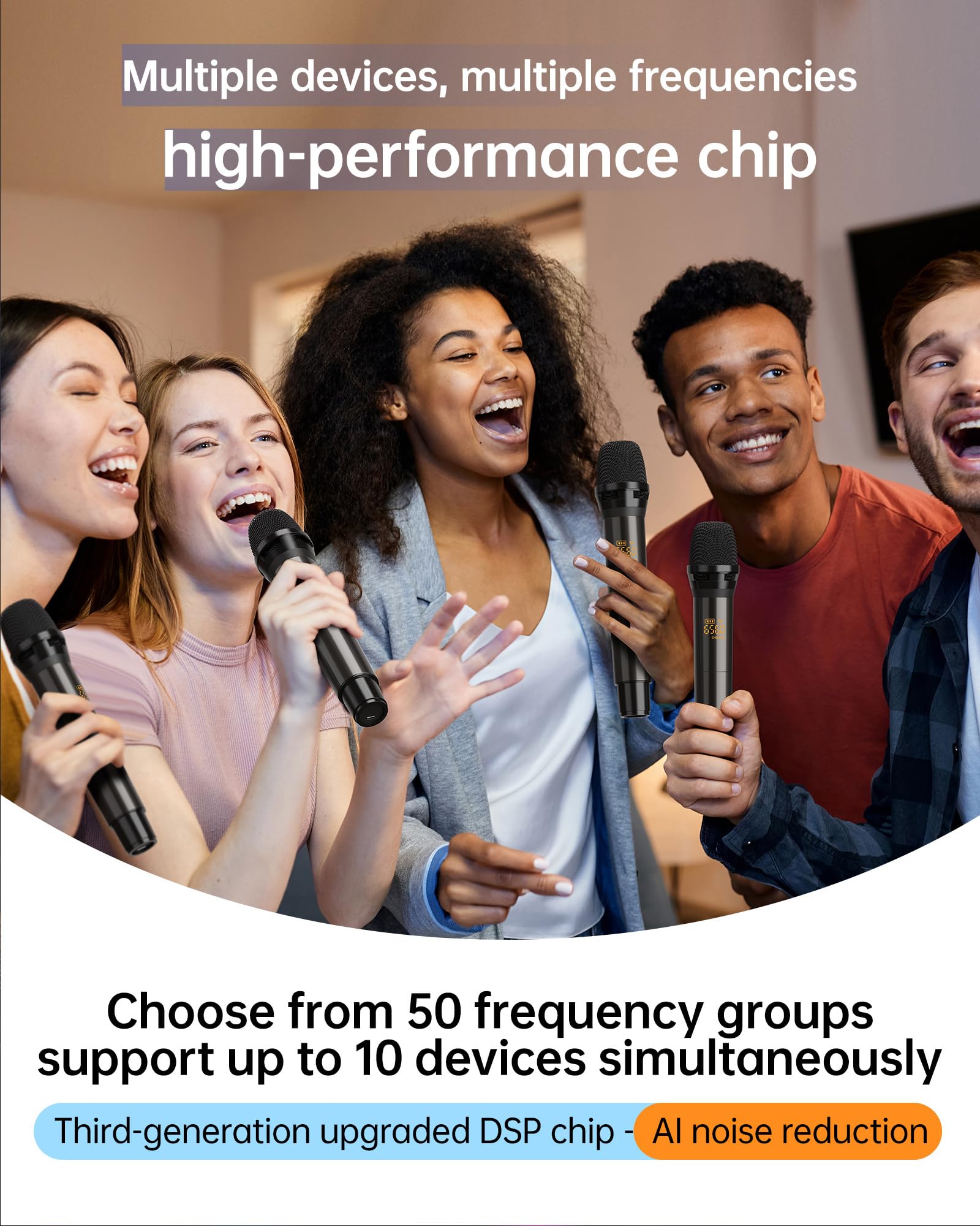 Wireless Microphone system ,UHF All-Metal Dynamic Dual Handed Wireless Microphone Rechargeable,PA System,Stable Signal Transmission 200FT, Independent Volume Control, For Speech, Singing, Church etc