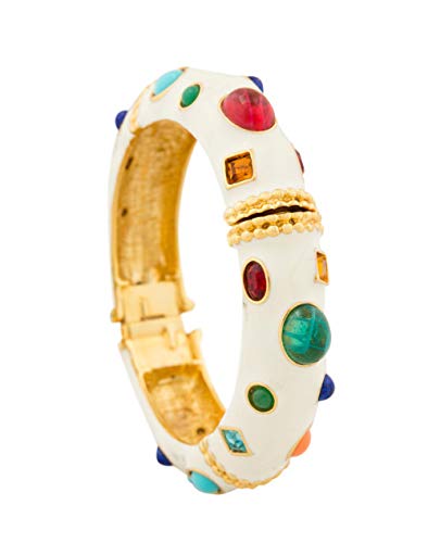 White Enamel/Multi Gemstone Bangle Bracelet White