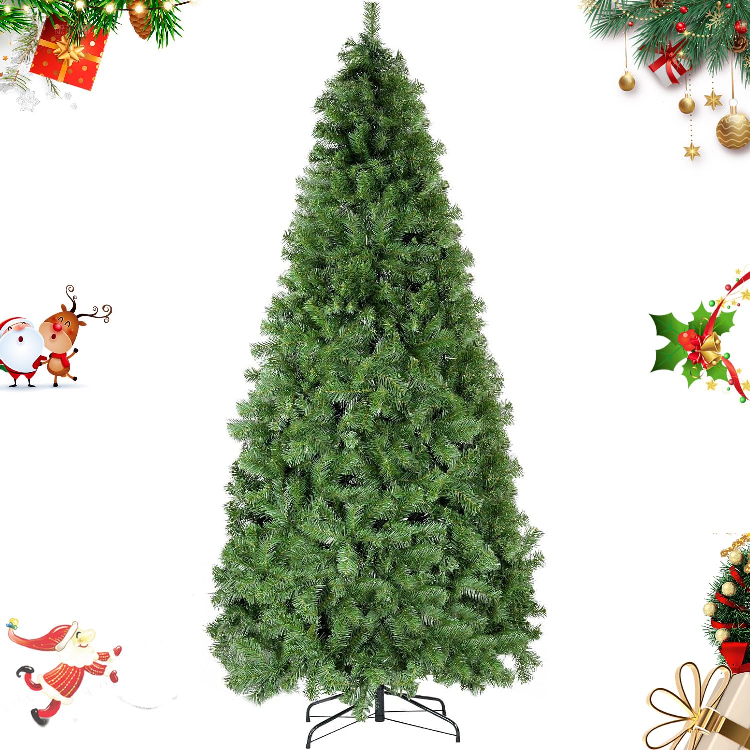 YouMedi 6.5ft Premium Spruce Artificial Holiday Christmas Tree for Home, Party Decoration, Easy Assembly, Metal Hinges & Foldable Base - Fire-Resistant Material