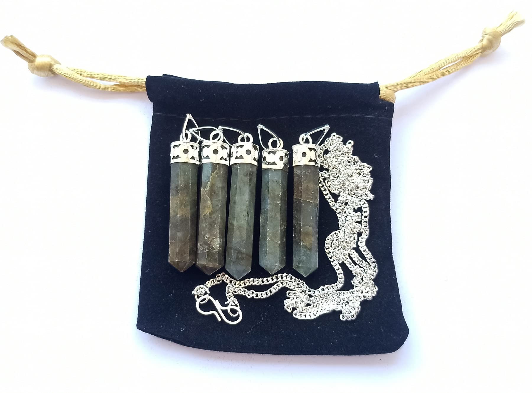 WholesaleGemShop 5 Pieces (Five) Labradorite Pendant Silver Toned Bail Pencil Point Pendant.