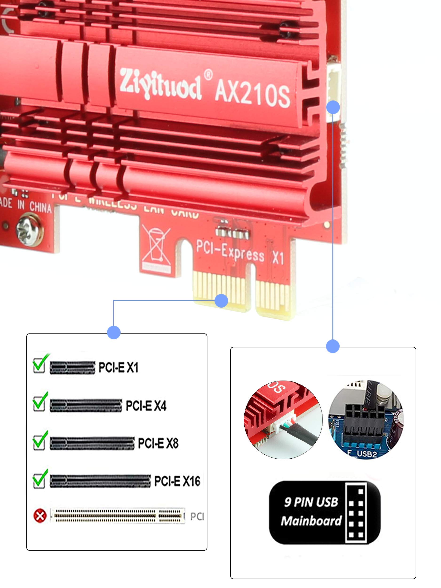 ZYT 3000Mbps PCIe WiFi Card with Bluetooth5.1 for Desktop PC | Intel WiFi 6 AX200 | 5G 2.4G WiFi Bluetooth Card with 160MHz,OFDMA,MU-MIMO | Support Windows 10/11