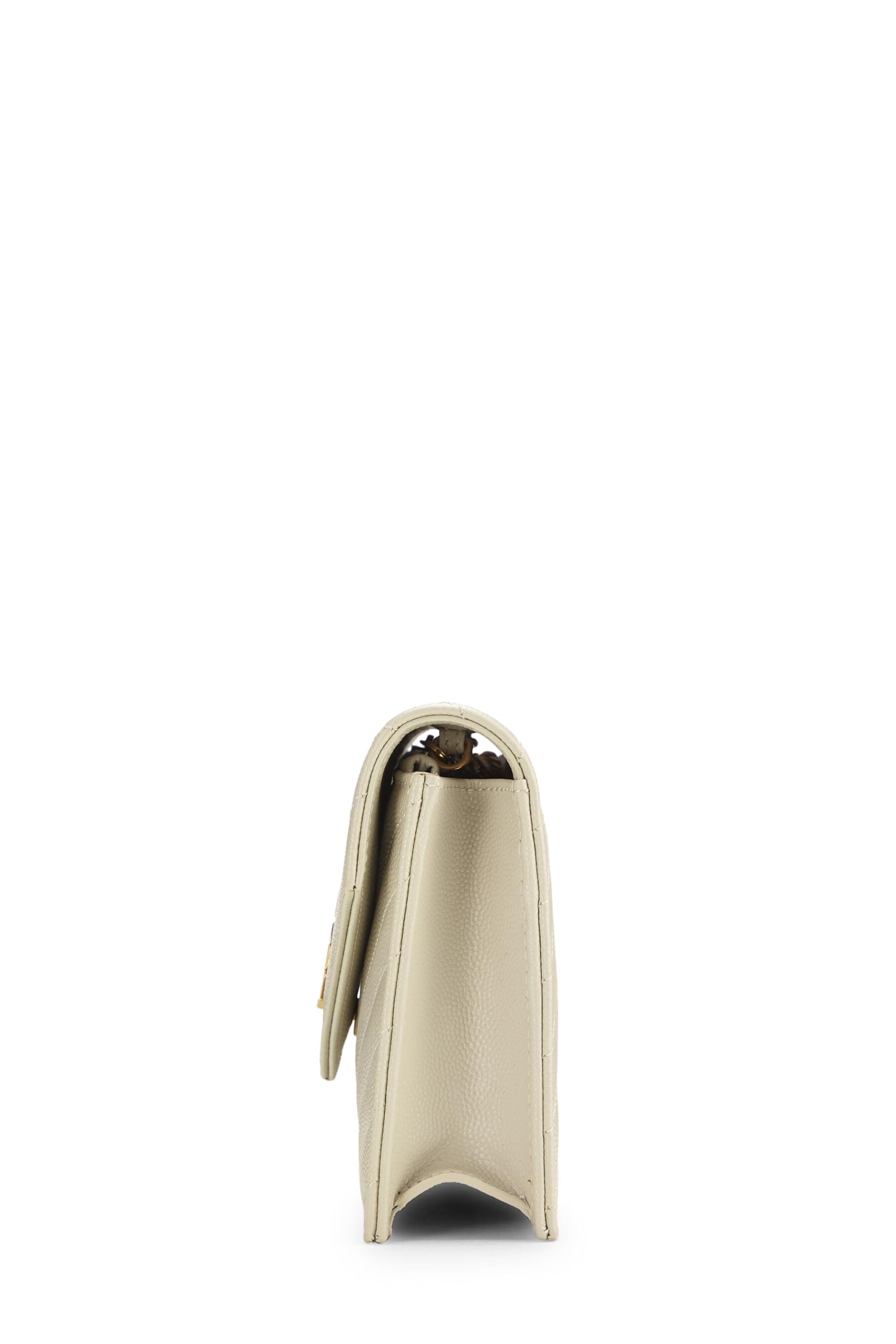 Yves Saint Laurent, Pre-Loved White Grained Calfskin Envelope Wallet-On-Chain (WOC), White