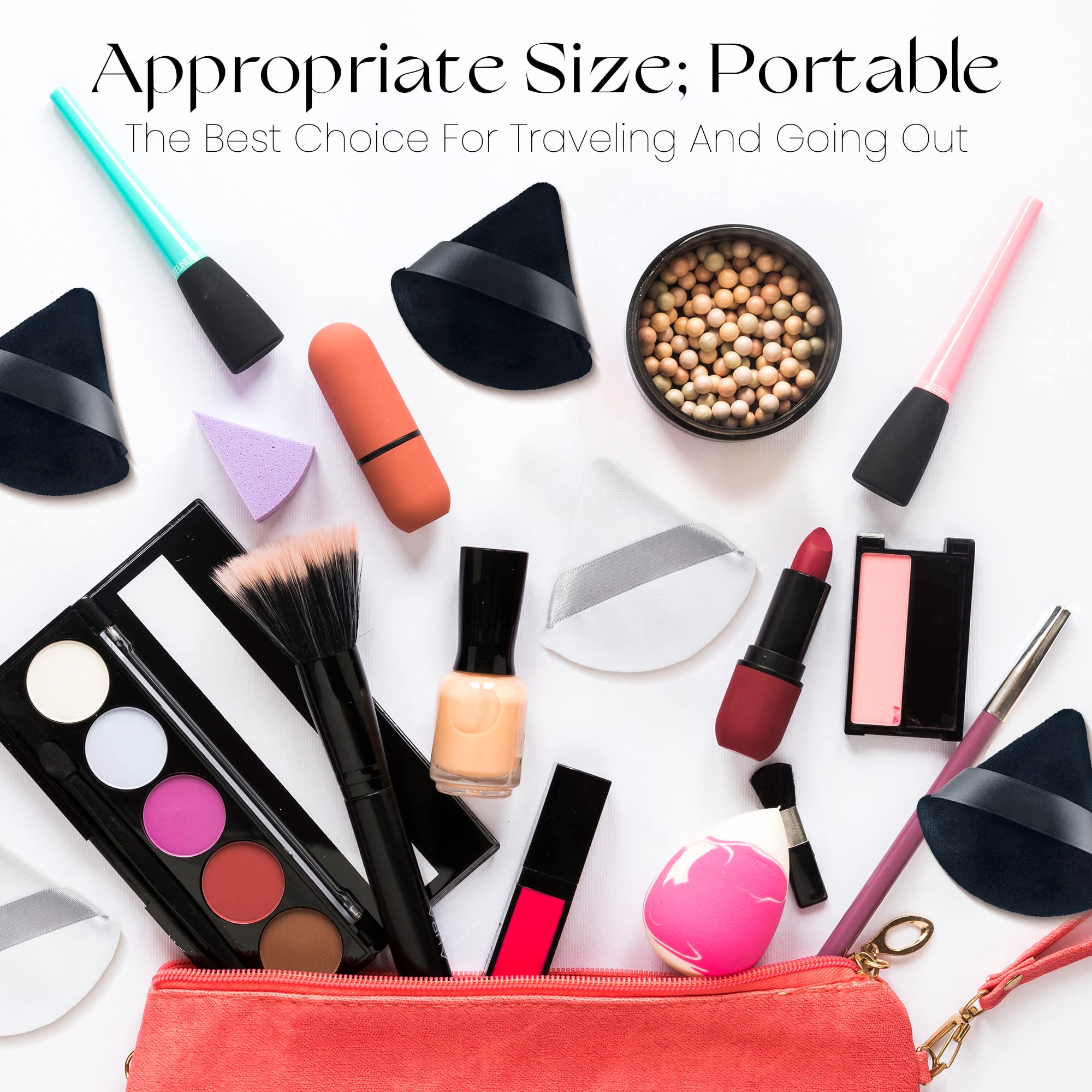 MOTZU 6 Pieces Powder Puff for Face Powder, Triangle Makeup Puff, Cotton Velour Triangle Face Puffs for Setting, Contouring, Under Eyes, and Corners, 2.76-inch Normal Size, with Strap, Beauty Tool
