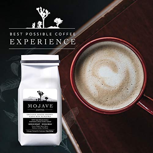 USDA Organic, Single-Origin, Shade-Grown Gayo Mountain Sumatra Coffee, Whole Bean, Medium Roast, from High-Altitude Grown Arabica, Small-Batch, Fresh Roasted 12oz Coffee Bag - Mojave Coffee