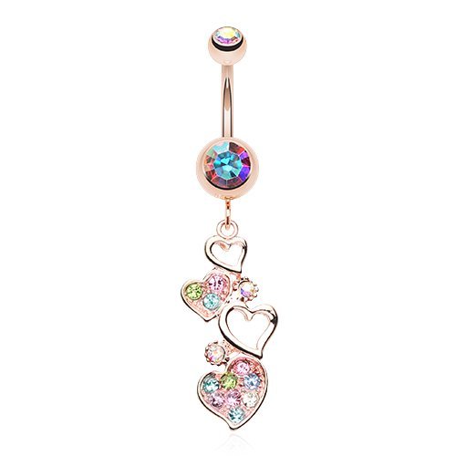 WildKlass Jewelry Golden Sparkling Cluster Heart 316L Surgical Steel Belly Button Ring (Rose Gold)