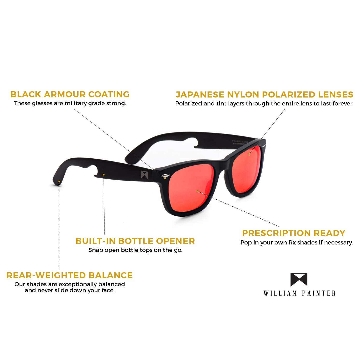 William Painter The Hook Titanium Polarized Classic Scratch Resistant, 100% UVA/UVB Ray Protection - Built-in Bottle Opener