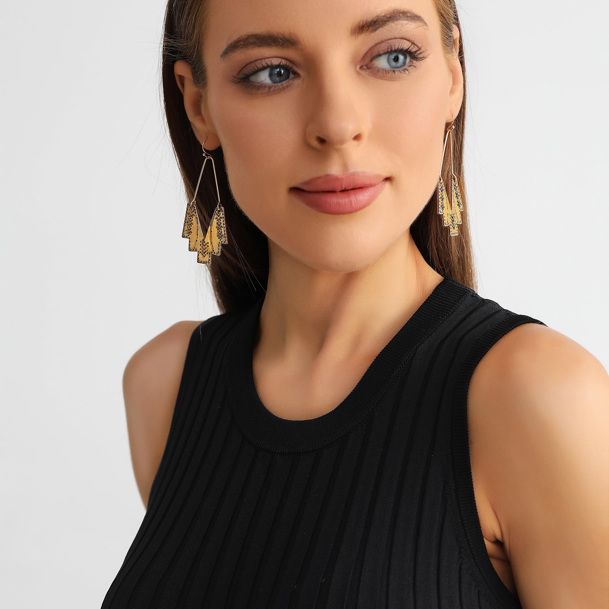 Zealmer Gold Geometric Earrings Statement Vintage Boho Ethnic Earrings Hollow Out Fan Shape Dangle Drop Earrings for Women Birthday Christmas Valentines Day Gift