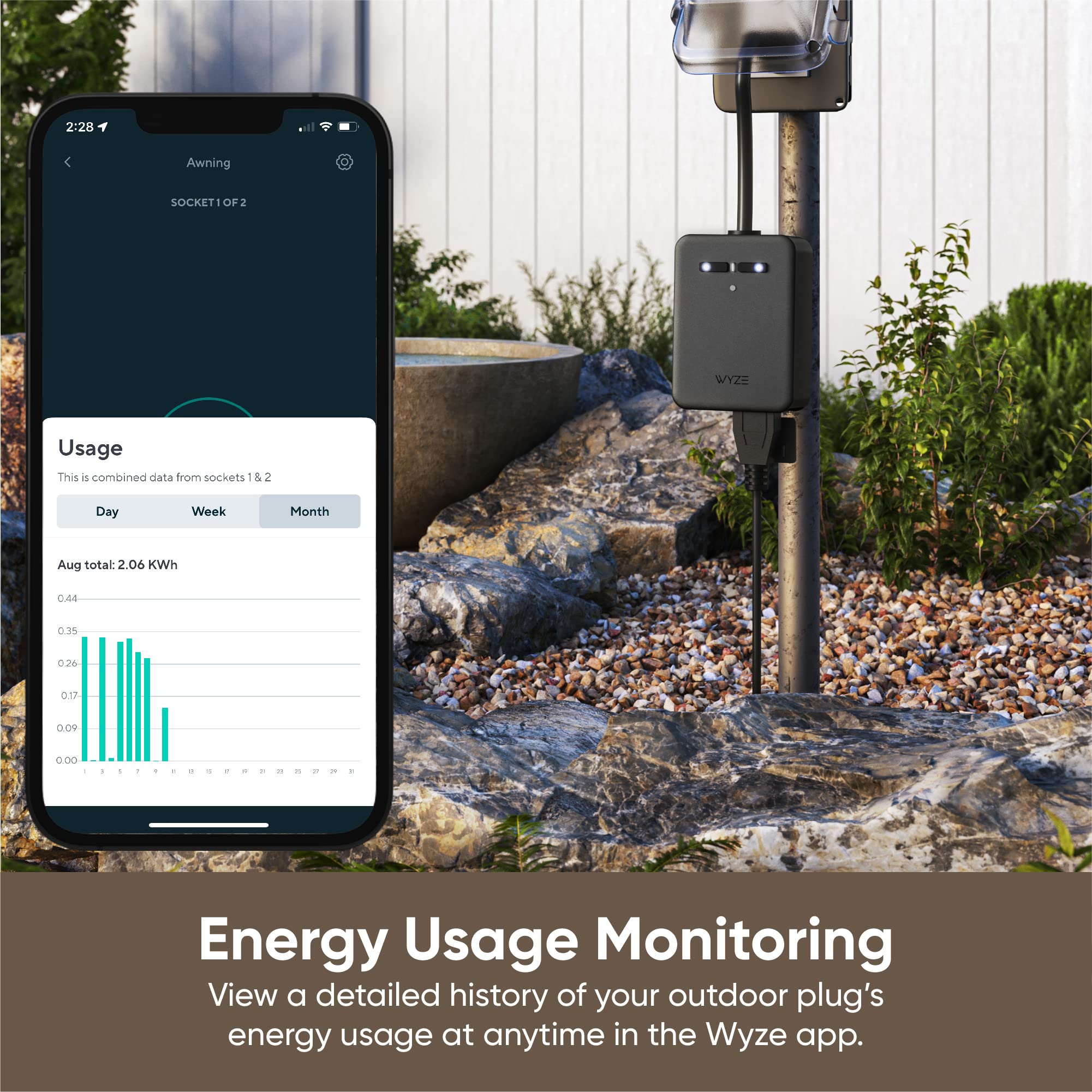 WYZE WSPRK1 Smart Controller, Smart Sprinkler Timer, Black & Plug Outdoor, Dual Outlets Energy Monitoring, IP64, 2.4GHz WiFi Smart Plug, Black