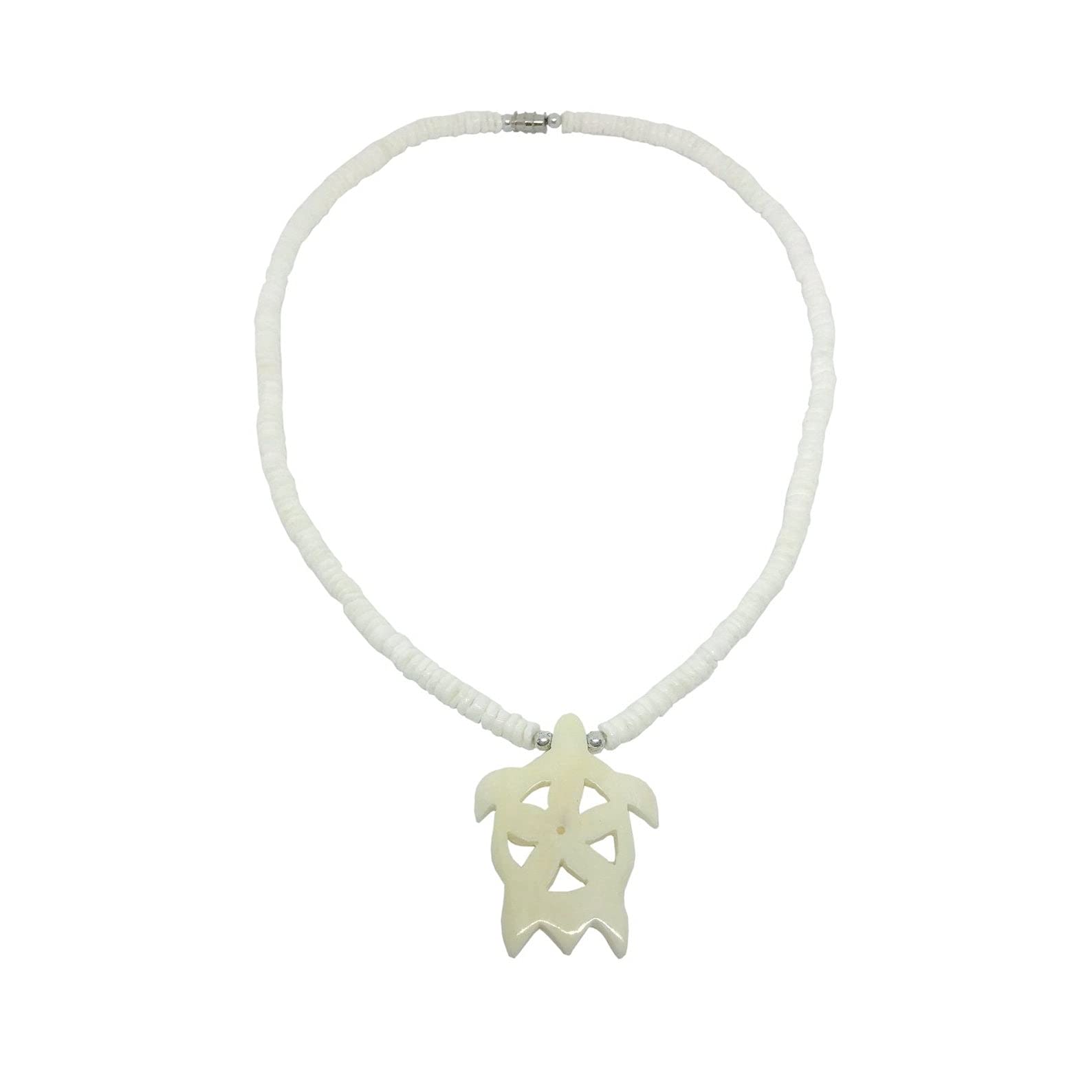 Zero Gravity Hawaii Hawaiian Jewelry Bone Honu Sea Turtle Plumeria Flower Pendant Puka Shell Necklace