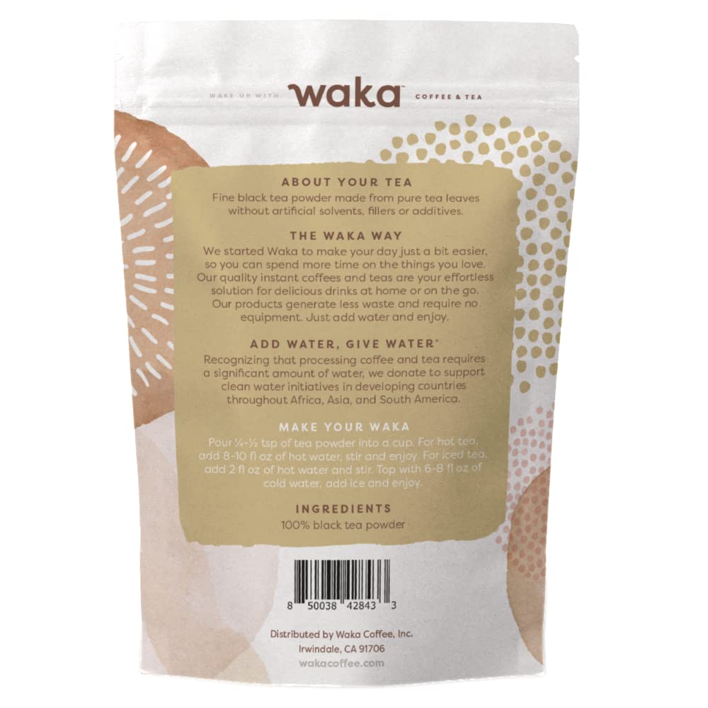 Waka Premium Instant Tea β Unsweetened and Concentrated Black Tea Powder β Classic β 100% Tea Leaves β 4.5 oz Bulk Bag For Hot or Iced Tea