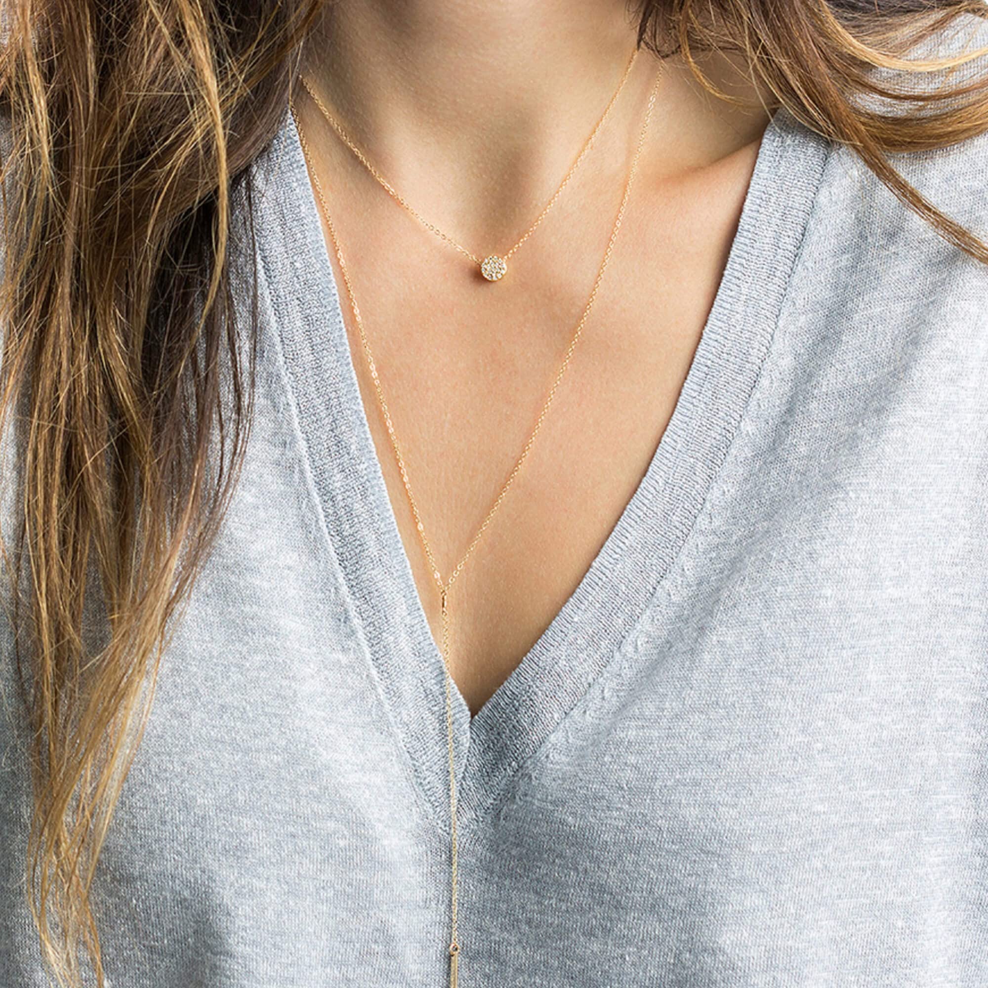 Valloey Rover Tiny Dot Pendant Necklace Dainty 14K Gold Plated Sterling Silver Round Dot Circle CZ Choker Necklace Jewelry Gift for Women (NCK-CZ-dot)