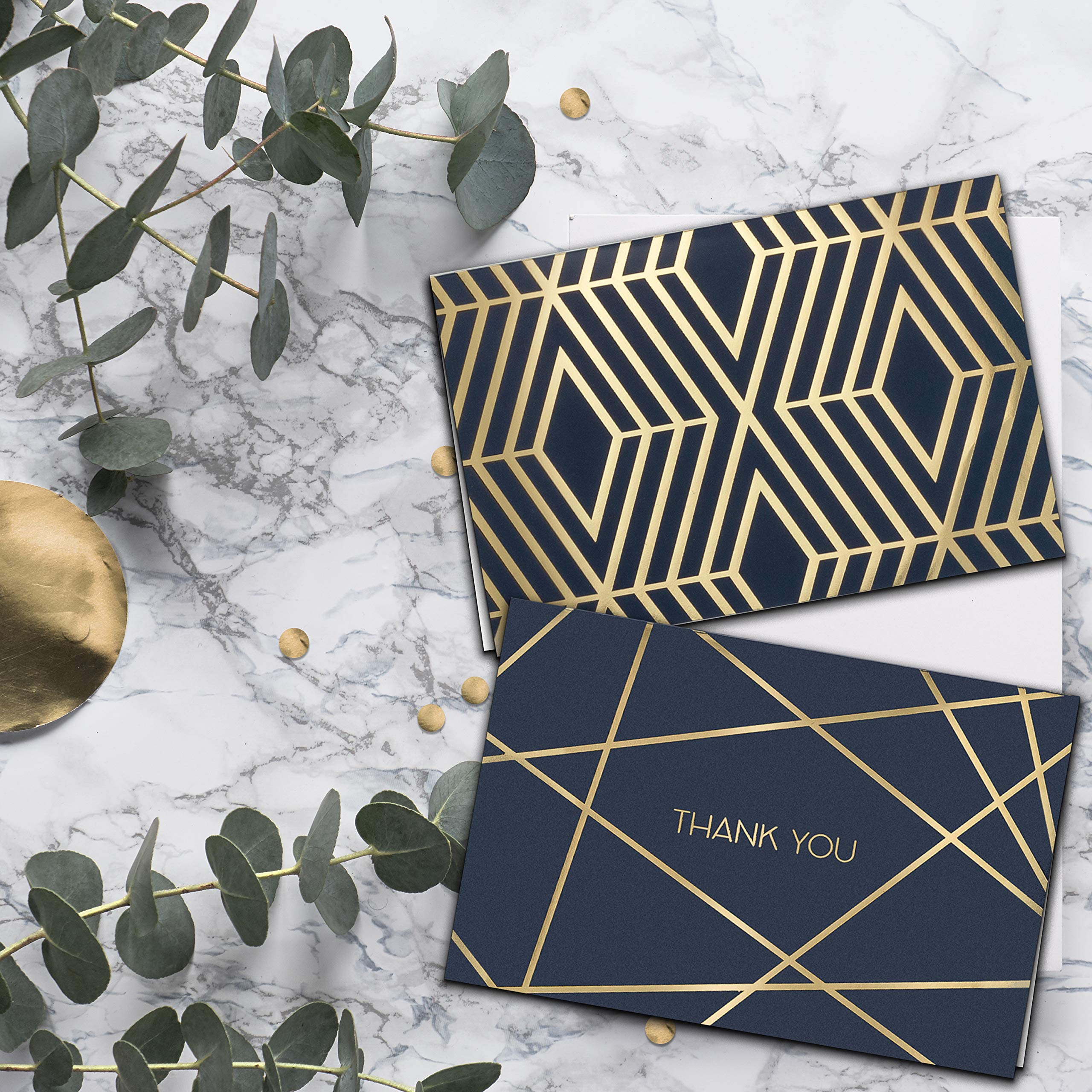 Thank You Cards with Envelopes - 50 Assorted Note Cards Designs With Matching Stickers and White Envelopes - Storage Box Included- 4 x 6''