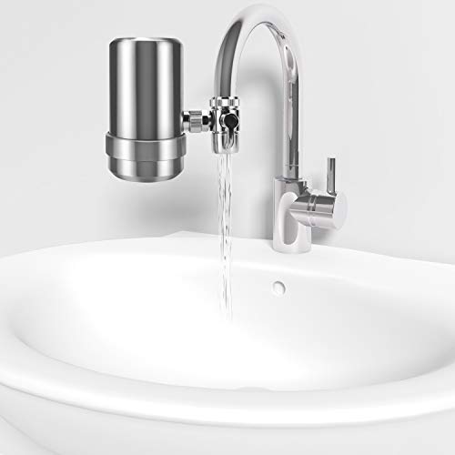 Water Filter for Sink, Insputer Stainless-Steel Faucet Water Filter, 320 Gallons Long-Lasting High-Flow Kitchen Water Filter, Ceramic Filter, Reduces Chlorine, and Bad Taste (1 Filter Included)