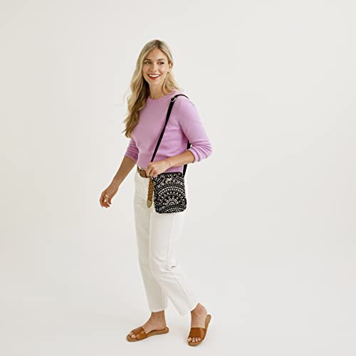 Vera Bradley Women's Cotton Mini Hipster Crossbody Purse With RFID Protection, Black Bandana Medallion, One Size