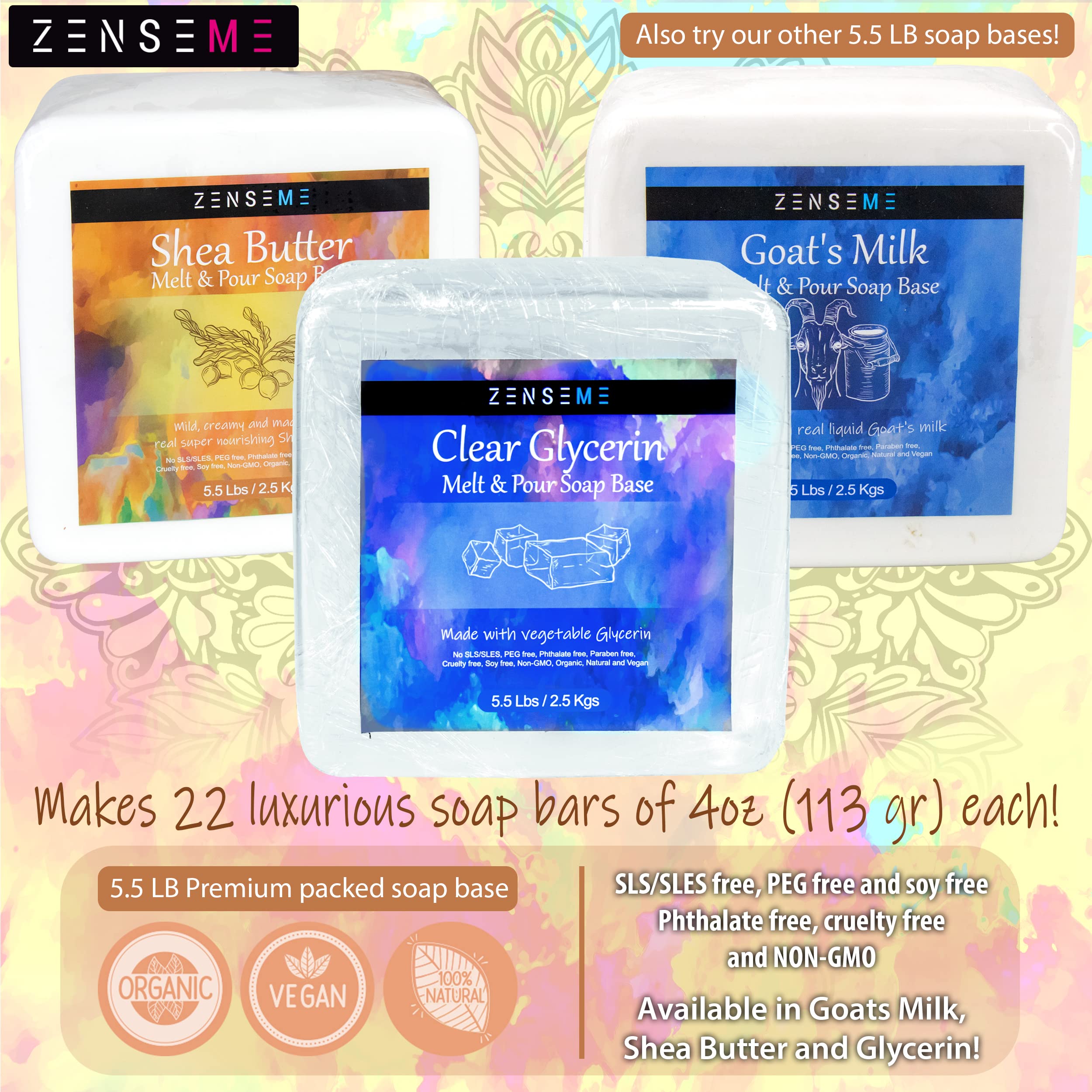 ZenseMe Bundle of Soap Making Kit with 5.5 LB Glycerin Soap Base | DIY Bundle, Melt and Pour Organic Natural Supplies for Adults, Beginners | 2LB Shea Butter and 5.5 LB Ultra Clear Glycerin