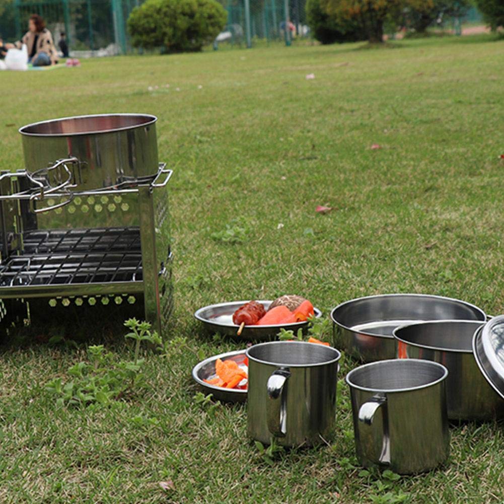 VGEBY1 Folding Pot Set, 8 Pcs/Set Portable Folding Stainless Steel Camping Cookware BBQ Bowl Set for Outdoor Activities Camping Hiking