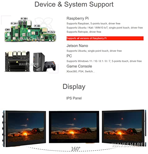 waveshare 4.3inch Capacitive Touch Screen LCD Compatible with Raspberry Pi 5/4B/3B+/3A+/2B/B+/A+/Zero/Zero W/WH/Zero 2W CM3+/4 800×480 Resolution HDMI IPS Supports Jetson Nano/Windows
