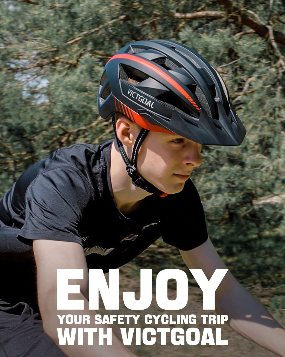 VICTGOAL Bike Helmet with USB Rechargeable Rear Light Detachable Magnetic Goggles Removable Sun Visor Mountain & Road Bicycle Helmets for Men Women Adult Cycling Helmets (L: 57-61 cm, Black White)