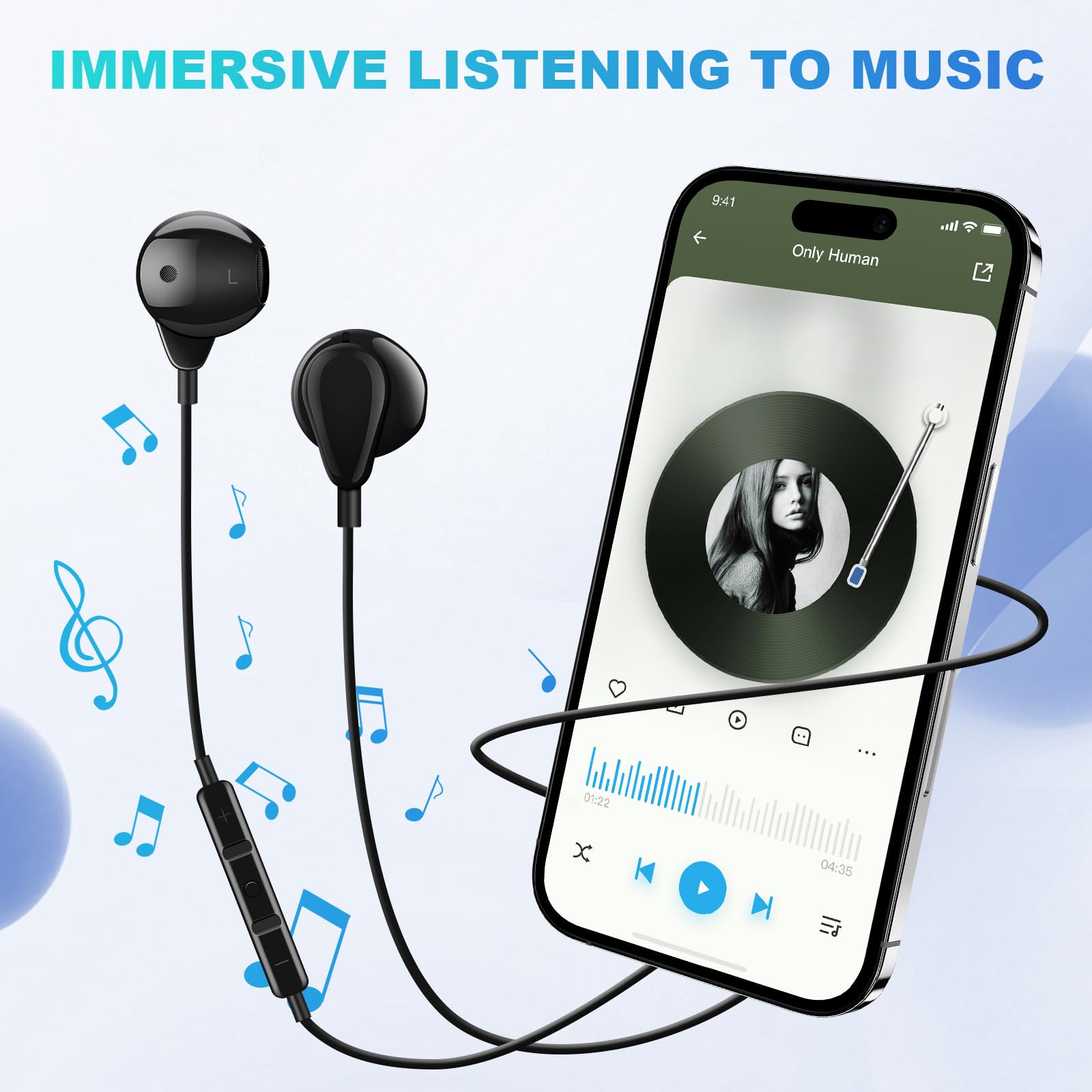 XNMOA Wired Headphones with Microphone,in-Ear Stereo Noise Canceling Headset Compatible with iPhone 14/13/12/11/11 Pro, X/XS/XS Max/XR 8/8 Plus/7 & 7 Plus, iPad Pro/Mini 4/Air 2,Black