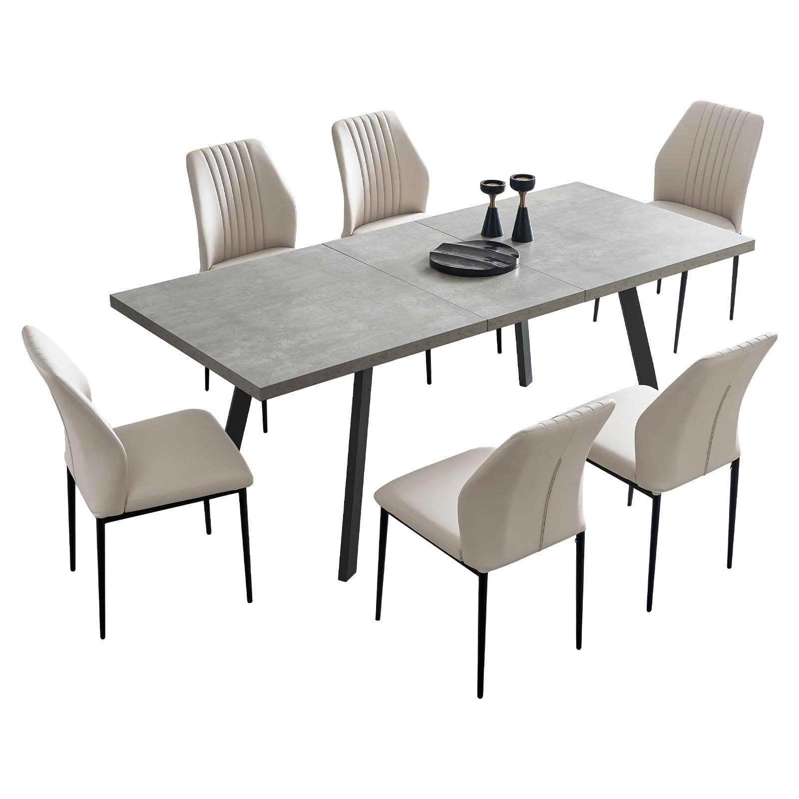 Zerifevni Dining Table Set for 6, Mid-Century Kitchen Table Set for 6-8 Person for Dining Room, Steel Legs