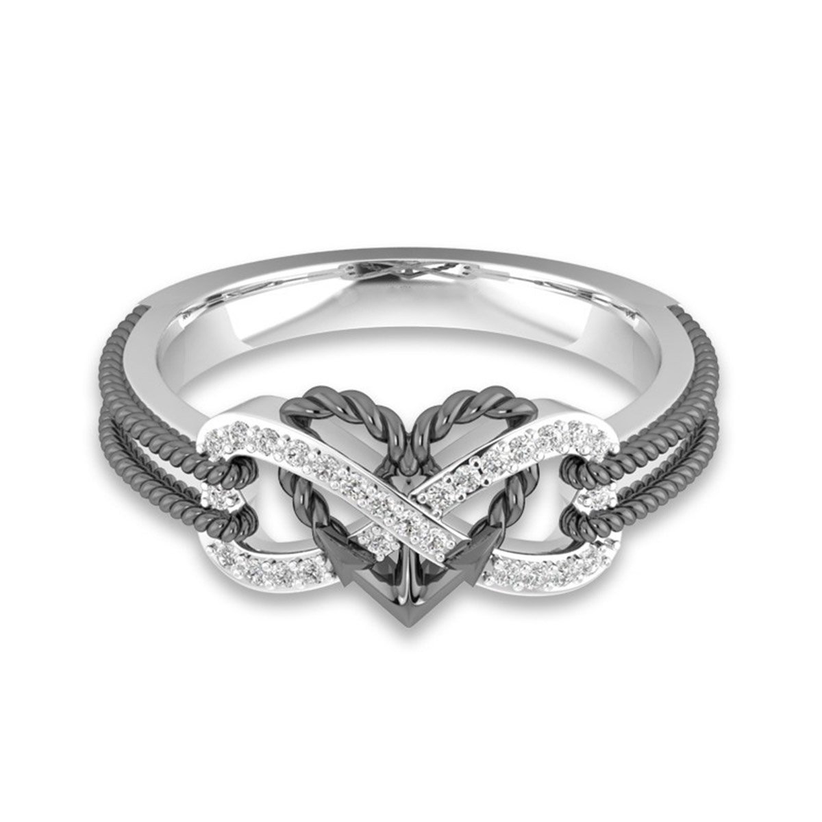 Ztuo Women Infinity Black Gold Two-tones Love Heart Arrow Wedding Engagement Princess Silver Ring 9