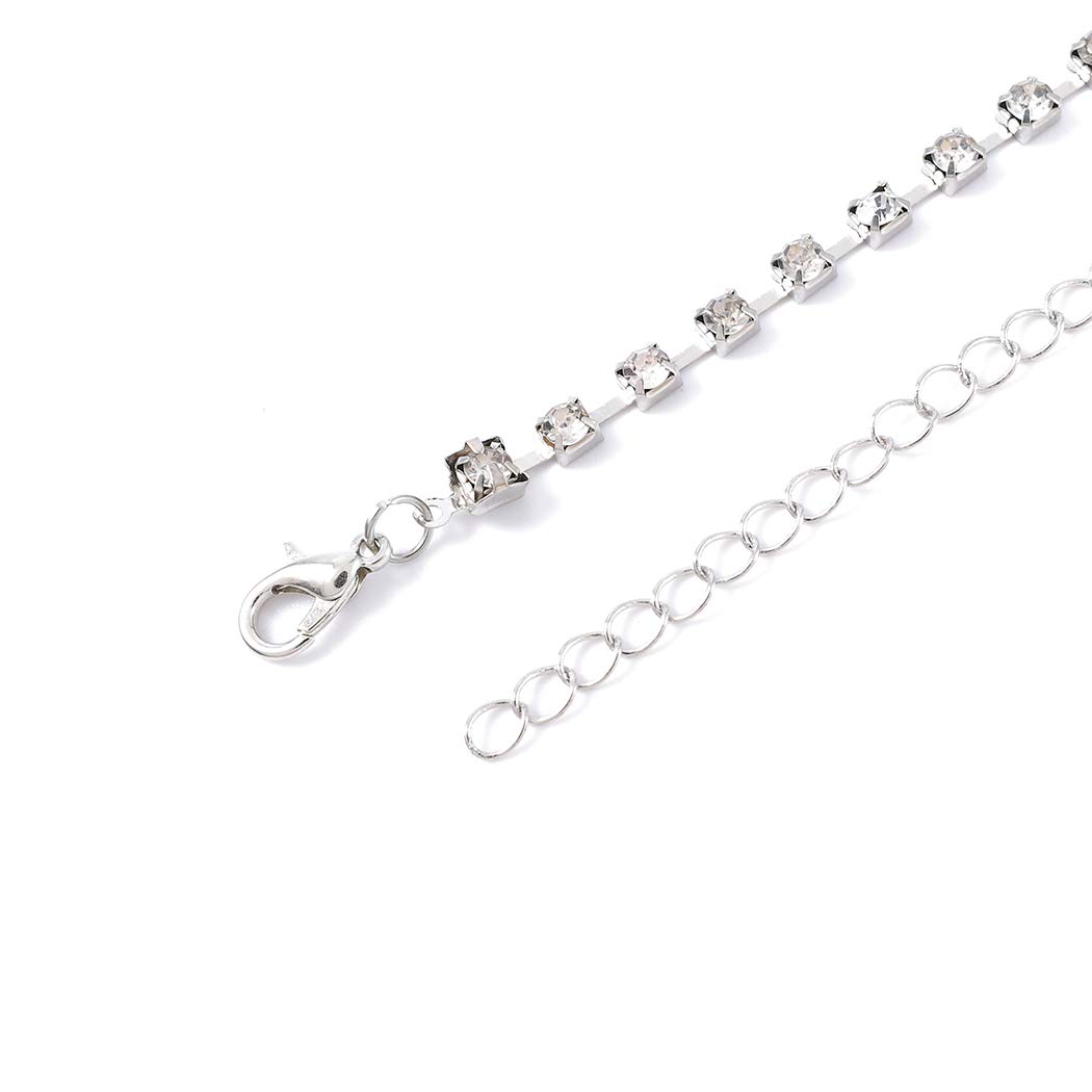 Victray Glitter Rhinestone Body Chain Jewelry Crystal Bikini Bra Chains Sparkly Chest Chain Accessory for Women (Silver)