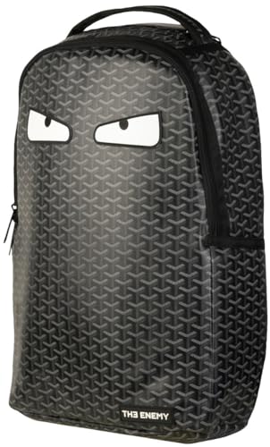The Enemy Monogram Backpack, Unisex Eco PU Leather Backpack with Sneaker Compartment, Black Mono, One Size