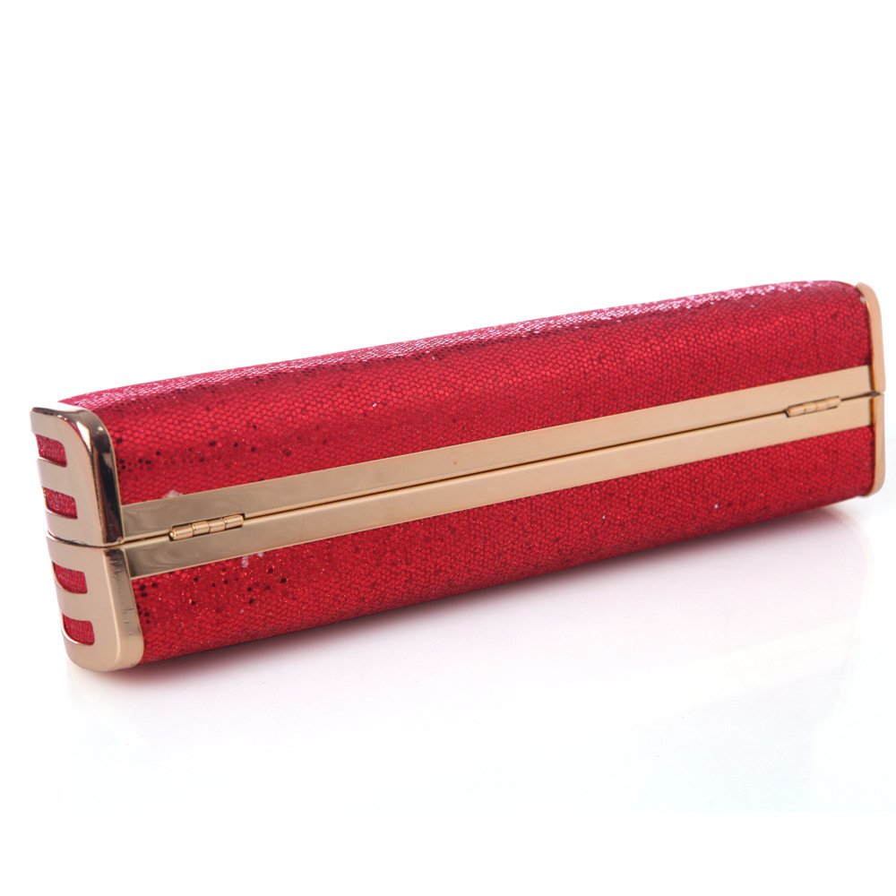 Womens Evening Bag with Rhinestone Top Handle Evening Clutch for Party Weeding Red