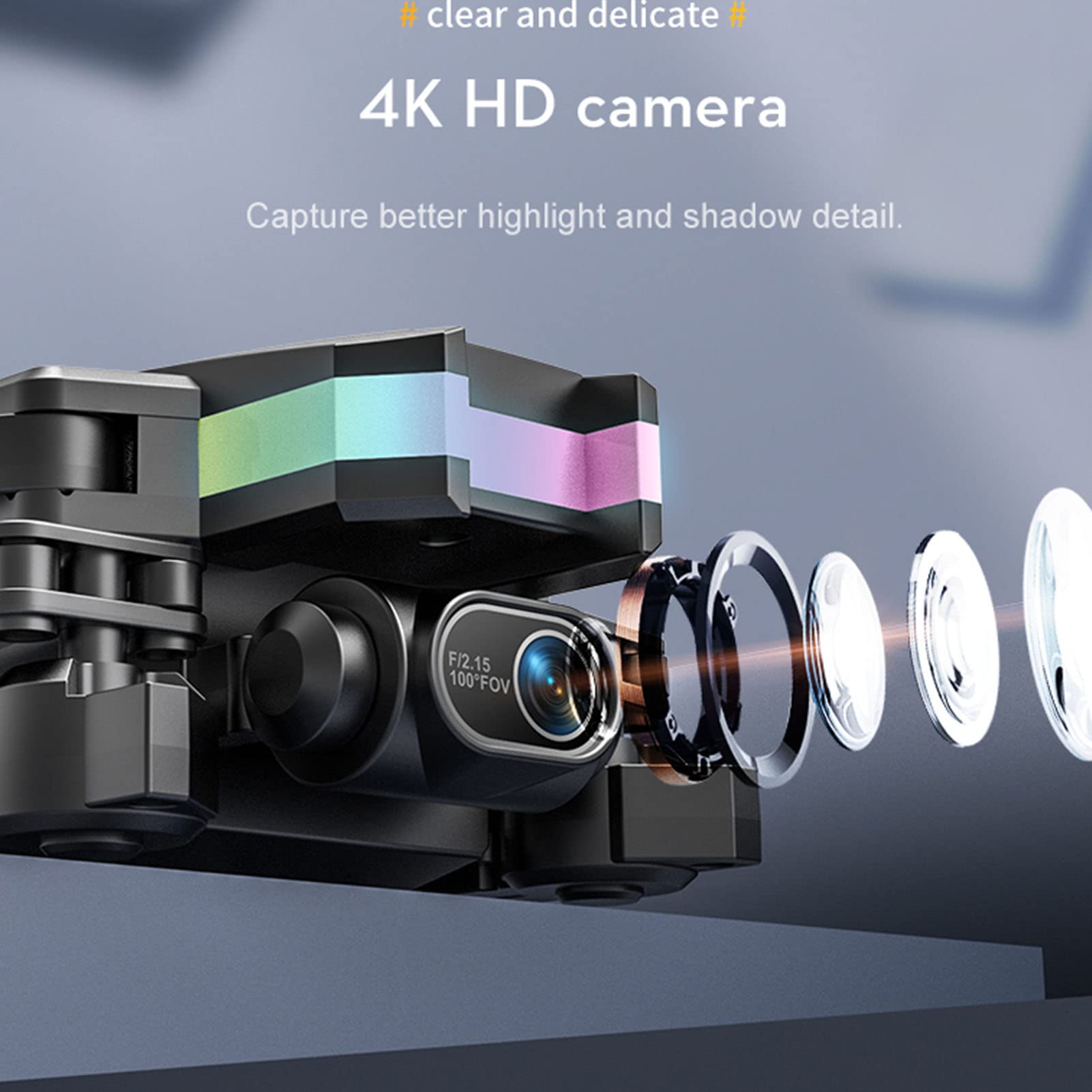 XT8 Mini Drone, Aerial Photography RC FPV Drones 4K Dual Camera Quadcopter Multicolored LED lights Plane Toys WiFi Drone With 3.7V 600mah Battery for Kids Over 14 Years Old(Black Three Battery)