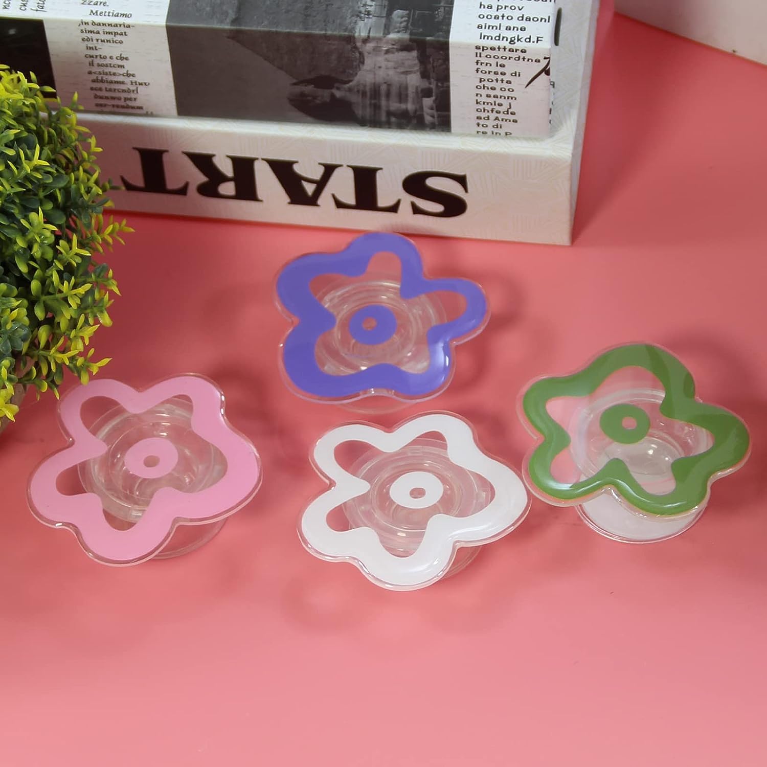 White Phone Grip with Expanding Kickstand, Acrylic Flower Collapsible Multi Functional Mobile Phone Stand Holder Cell Phone Stands for Smartphone Cell Phone Accessory