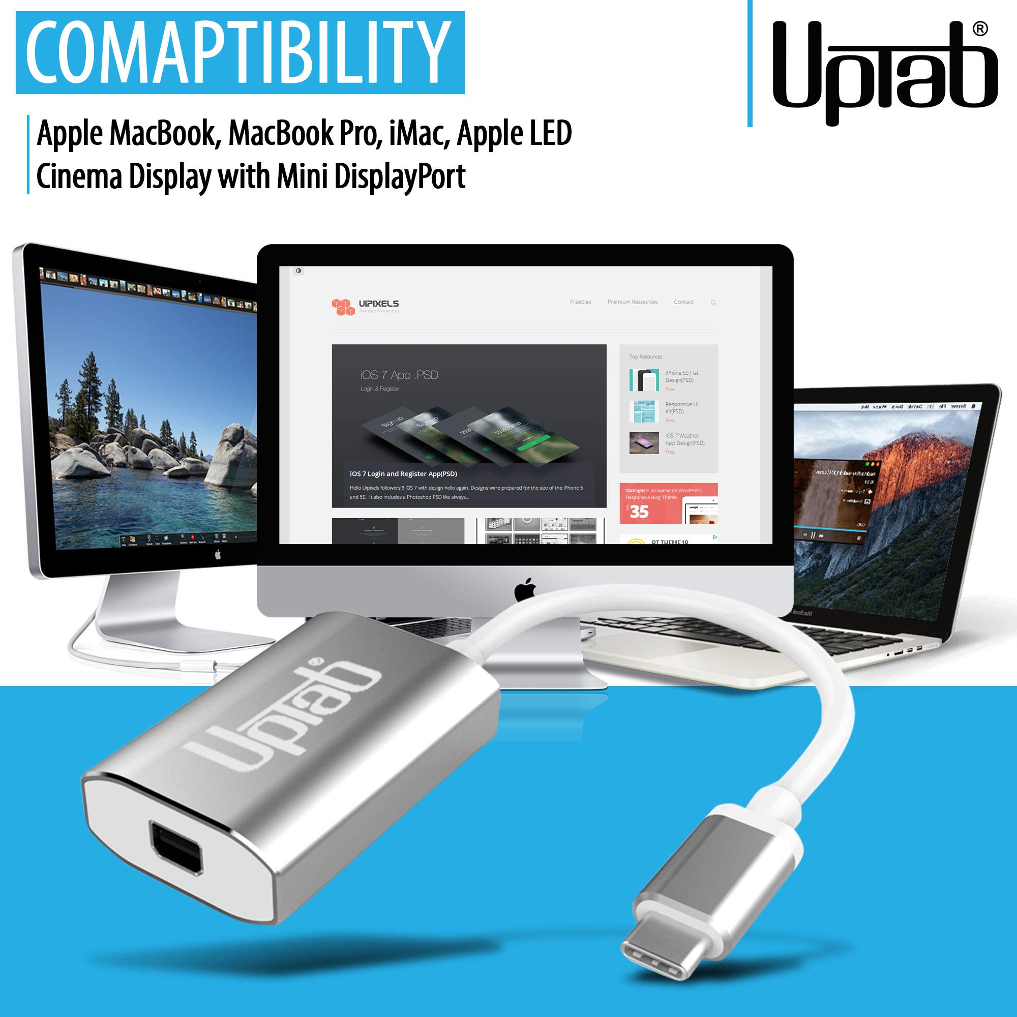 UPTab USB C to Mini DisplayPort Adapter UPTab (4K@60Hz) USB-C/Thunderbolt 3 to MDP Adapter with Power Port for New M2 MacBook Pro/Air, iPad Pro, Mac Mini M1/M2, iMac and More (Silver)