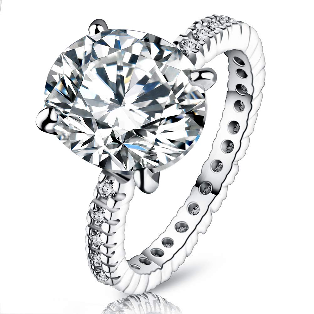 VOLUKA Sterling Silver CZ Rings Simulated Diamond Eternity Band for Women Men (5)