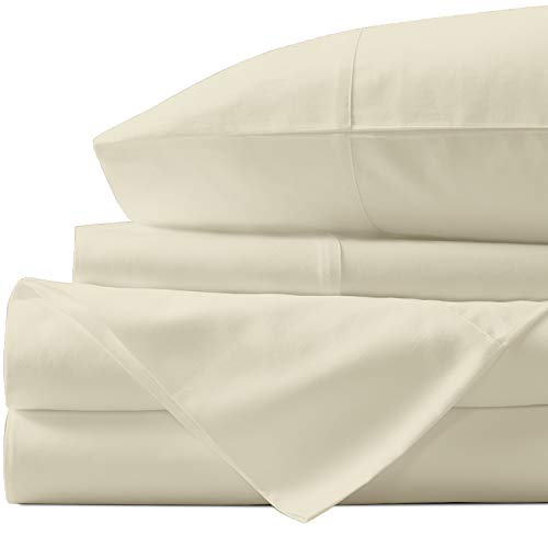 URBANHUT 1000 Thread Count 100% Cotton Queen Sheets Set (4Pc), Soft & Smooth Luxury Bed Sheets for Queen Size Bed, Sateen Weave Hotel Sheets, 16" Elasticized Deep Pocket - Ivory