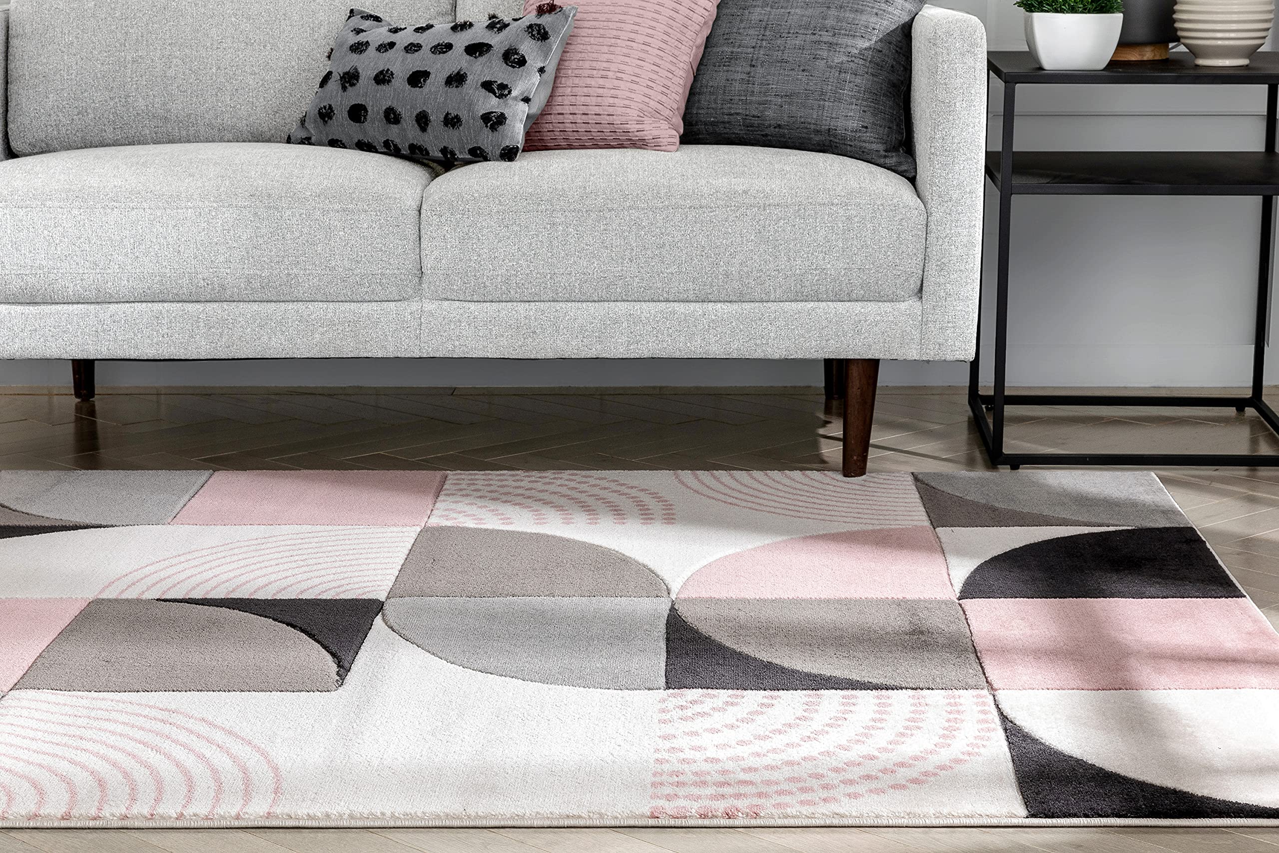 Well Woven Good Vibes Margot Blush Pink Modern Geometric Boxes & Lines 3D Textured 3'11" x 5'3" Area Rug