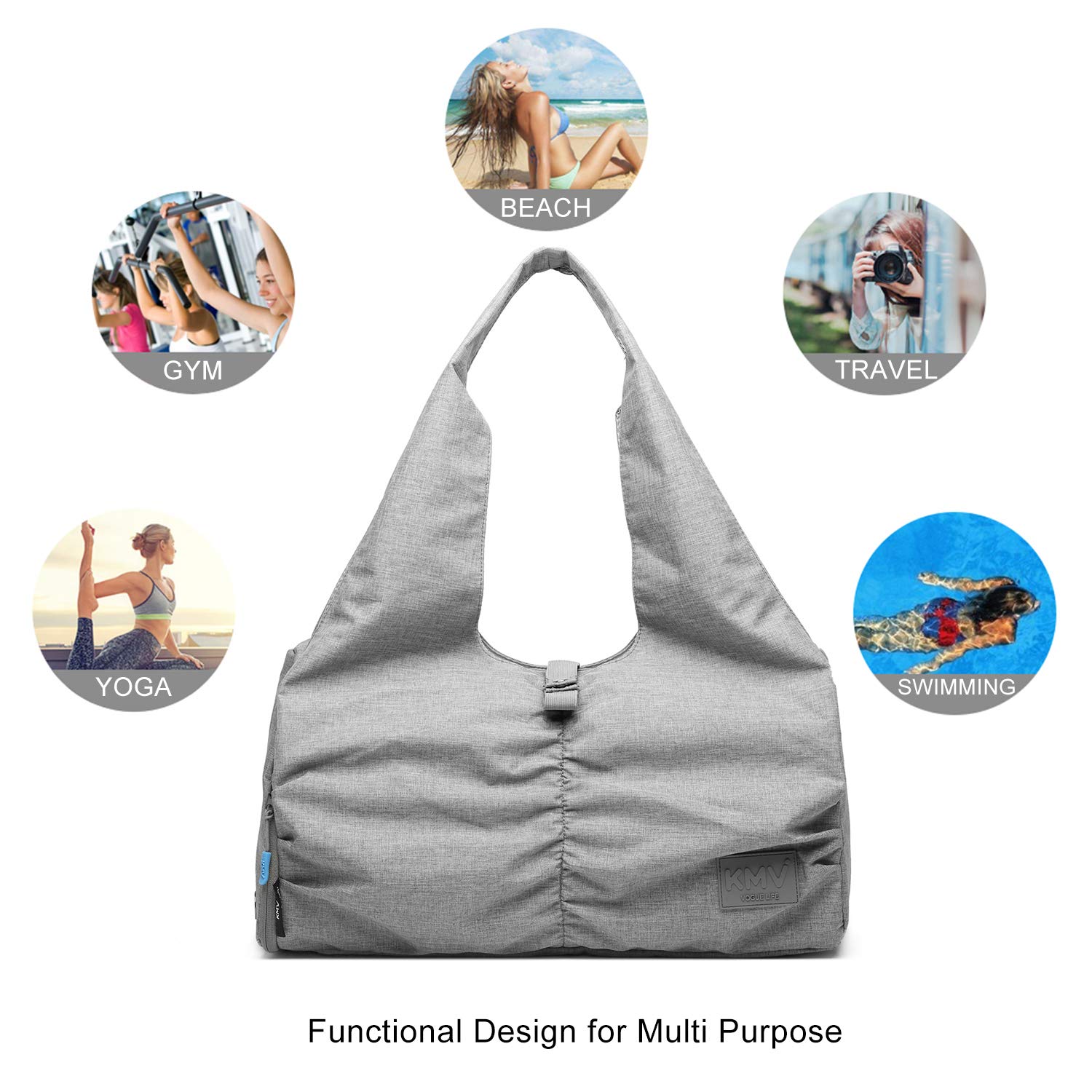 Y.U.M.C. Travel Yoga Gym Bag for Women, Carrying Workout Gear, Makeup, and Accessories, Shoe Compartment and Wet Dry Storage Pockets(Medium,Grey)