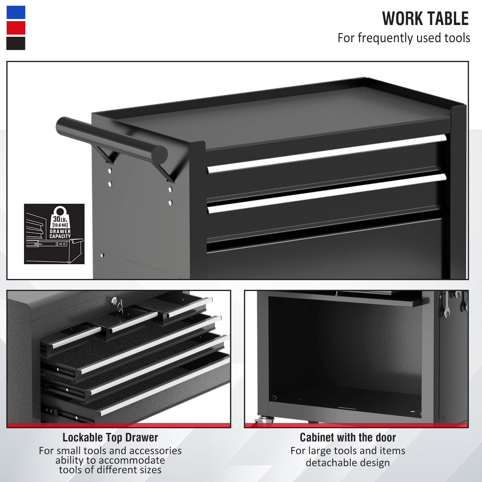 Yaciente Large 8-Drawer Tool Chest, High Capacity Tool Chest with Wheels, Removable Rolling Tool Box with Wheels, Portable Toolbox on Wheels (Black)