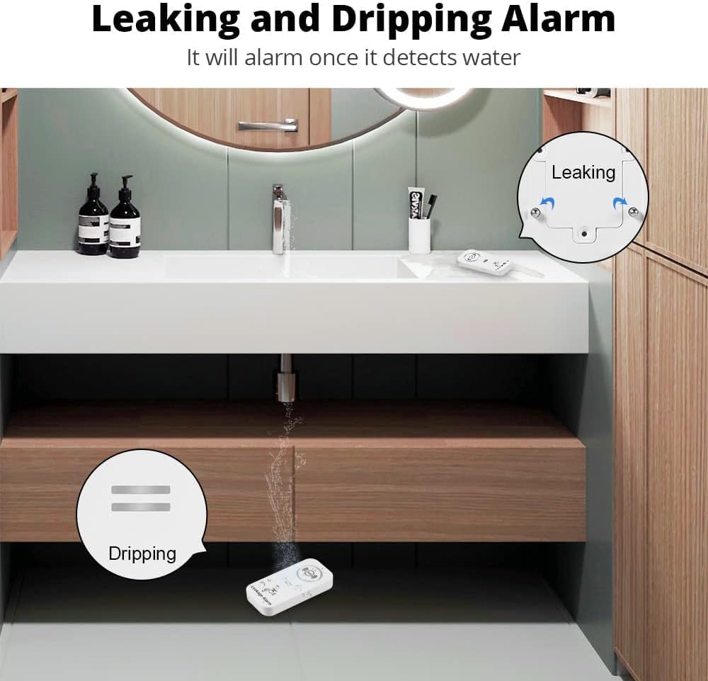 WiFi Water Leak Detector, Water Leak Detector 90dB with App Alerts, Wireless House Alarms System Kits: Alarm Siren,Doorbell Button, 2 Water Sensor Alarms,Remote Control, Wireless Detector for Home