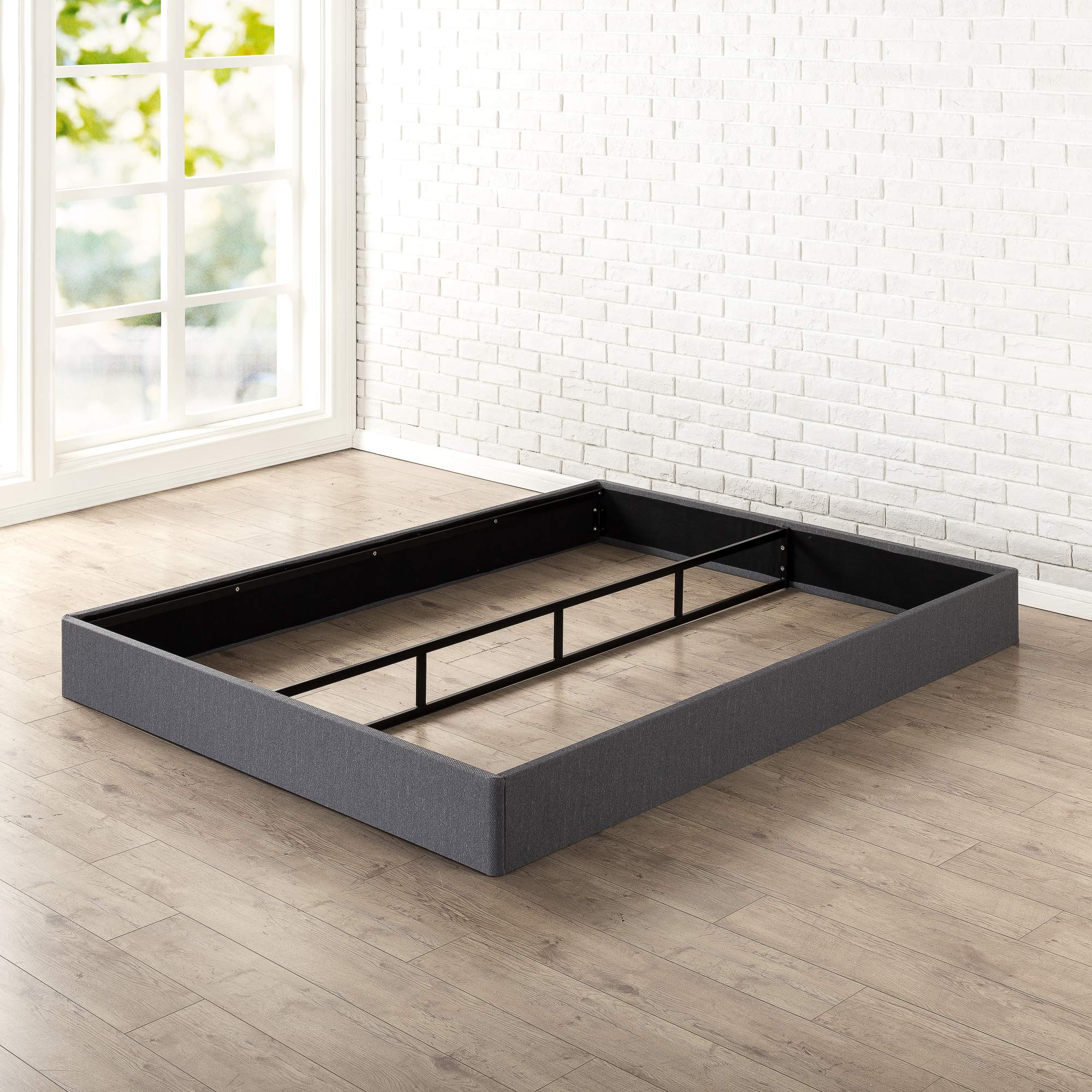 ZINUS Upholstered Metal Box Spring / 7.5 Inch Mattress Foundation / Easy Assembly / Fabric Paneled Design, King & Compack Metal Bed Frame / 7 Inch Support Bed Frame, Black, King