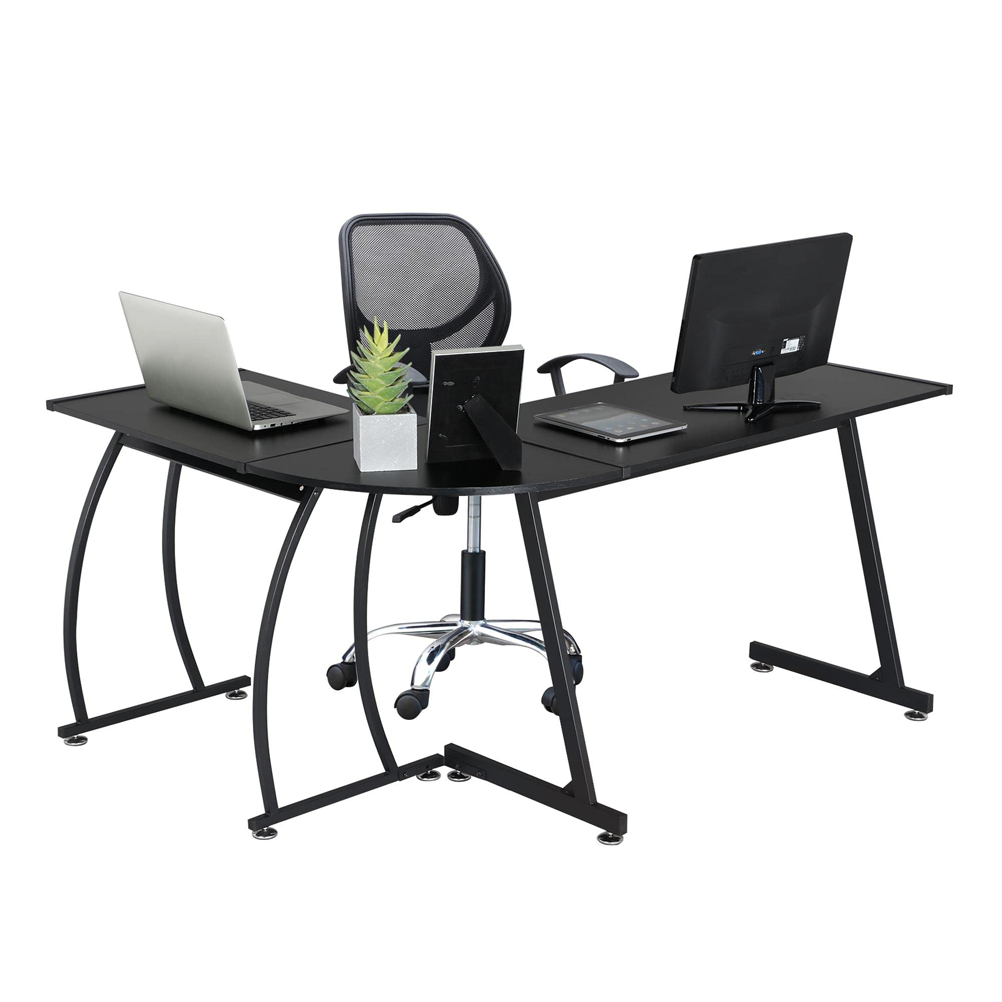 Yaheetech L Shape Desk Gaming Desk Corner Computer Office Desk Wood Writing Studying Table Large PC Laptop Workstation 3-Piece Modern Desk for Home Office Furniture, Black