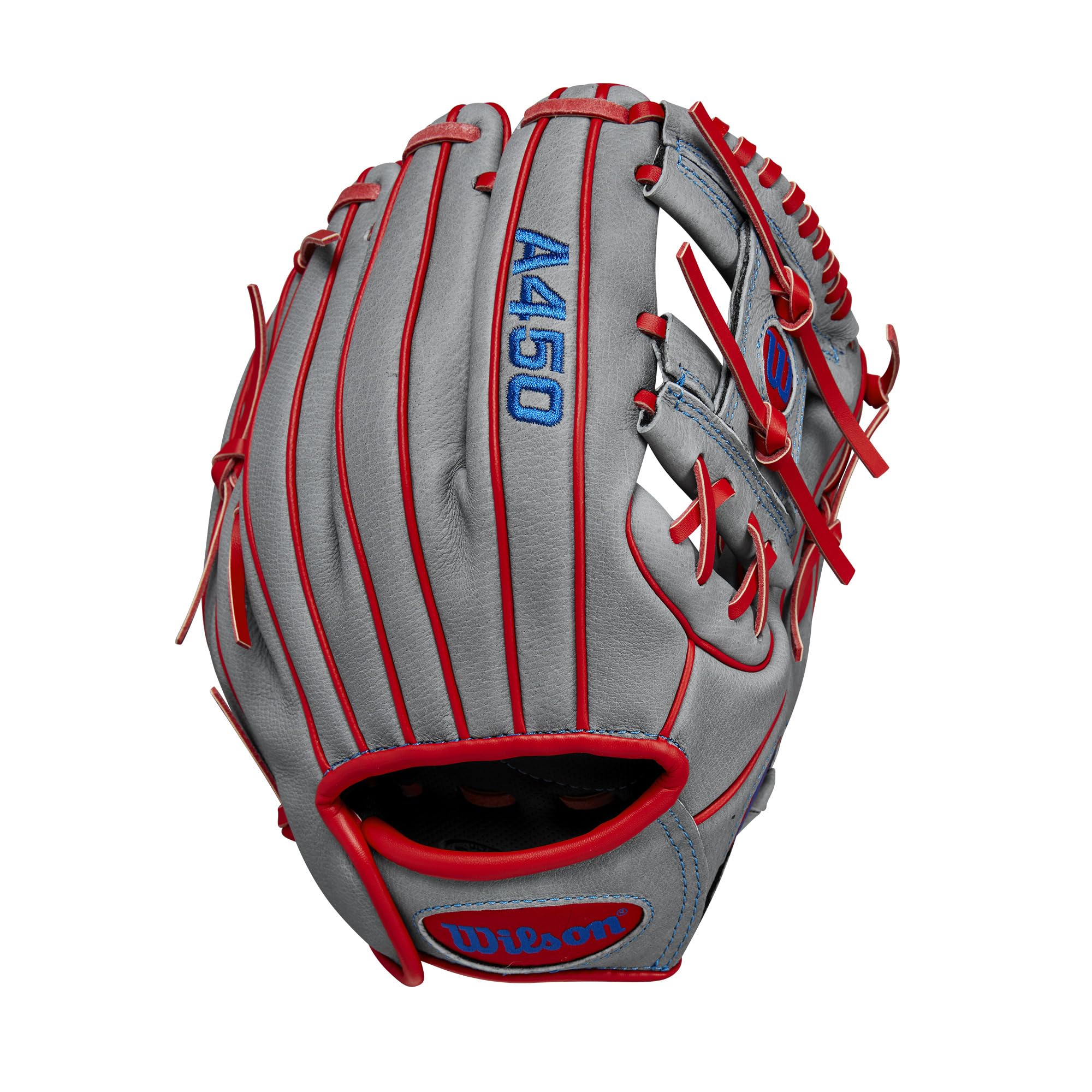Wilson 2024 A450™ 10.75” Youth Infield Baseball Glove - Right Hand Throw, Grey/Red/Royal