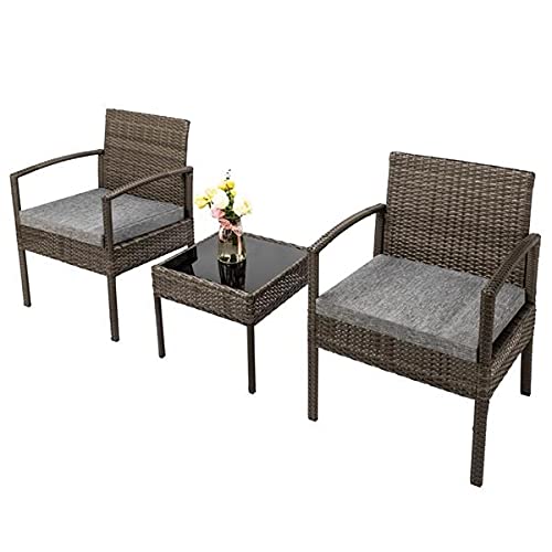 XIAODOU in Stock 3 Piece Patio Furniture Set Wicker Rattan Outdoor Patio Conversation Set 2 Cushioned Chairs & End Table
