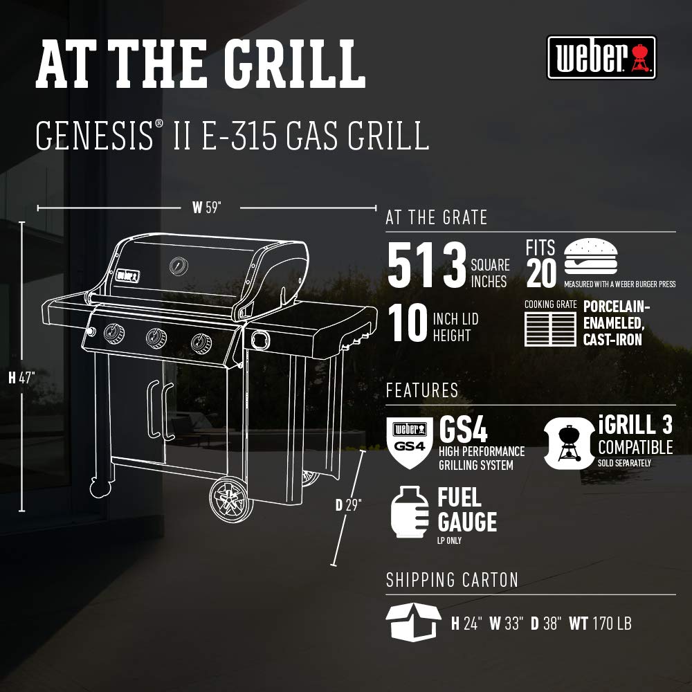 Weber Genesis II E-315 3-Burner Liquid Propane Grill, Black